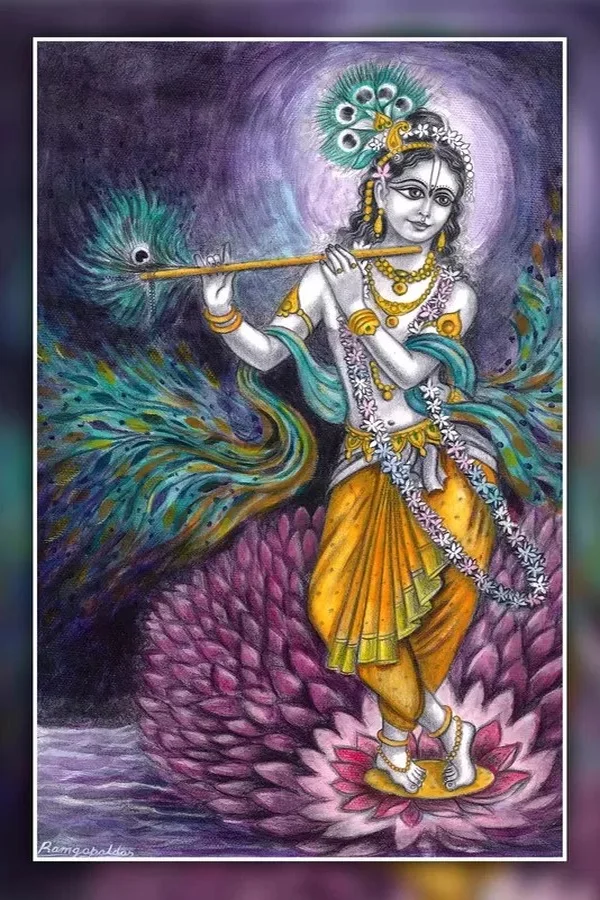 Lord Krishna Playing Flute on Lotus Poster | 12×18 Inches | Portrait ...